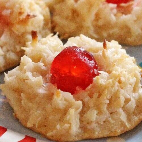 Cherry Topped Coconut Macaroons - Jam Hands