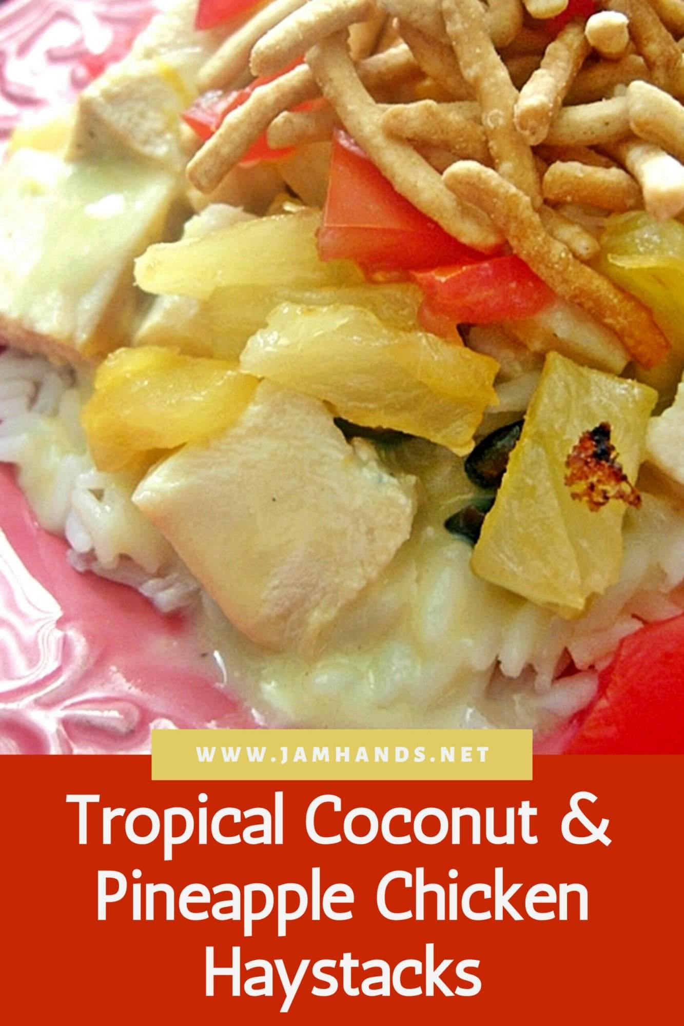 Tropical Coconut Pineapple Chicken Haystacks - Jam Hands